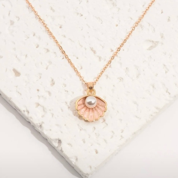 Jewelry | Pearl In Clam Shell Pink Enamel Seashell Mermaid Ocean Beachy ...